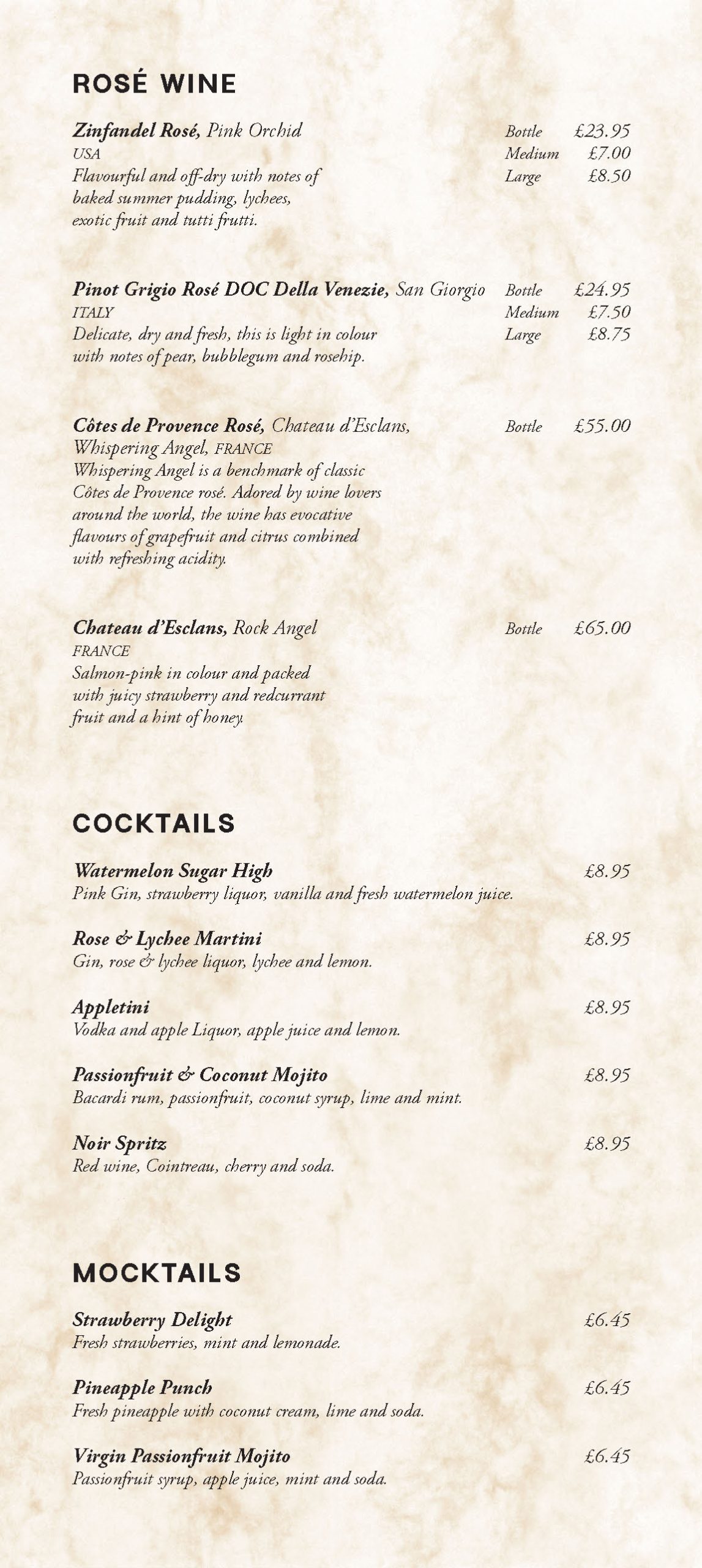 Drinks – Noir Steakhouse